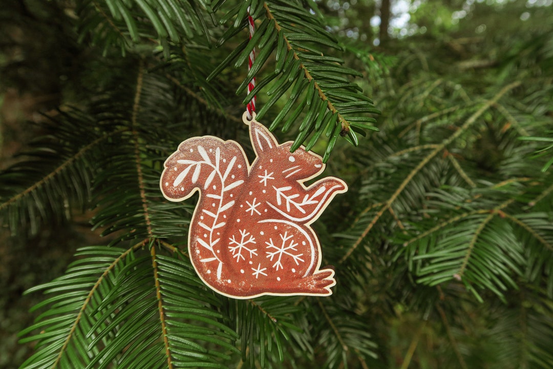 Gingerbread Squirrel Wooden Decoration / Christmas Tree Ornament ...