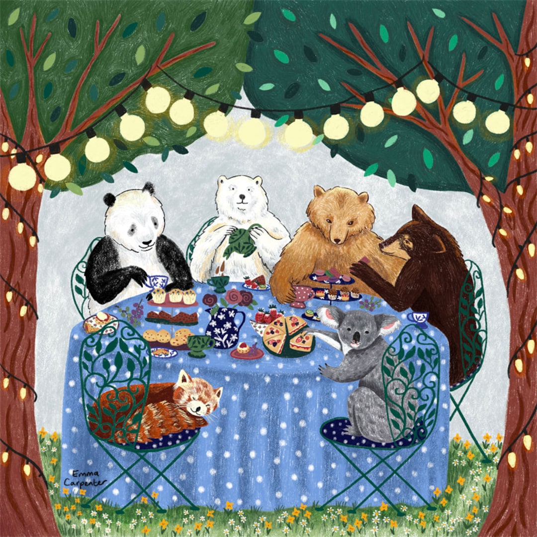 Bear Tea Party Art Print / Whimsical Fairy Tale Illustration / Giclee ...