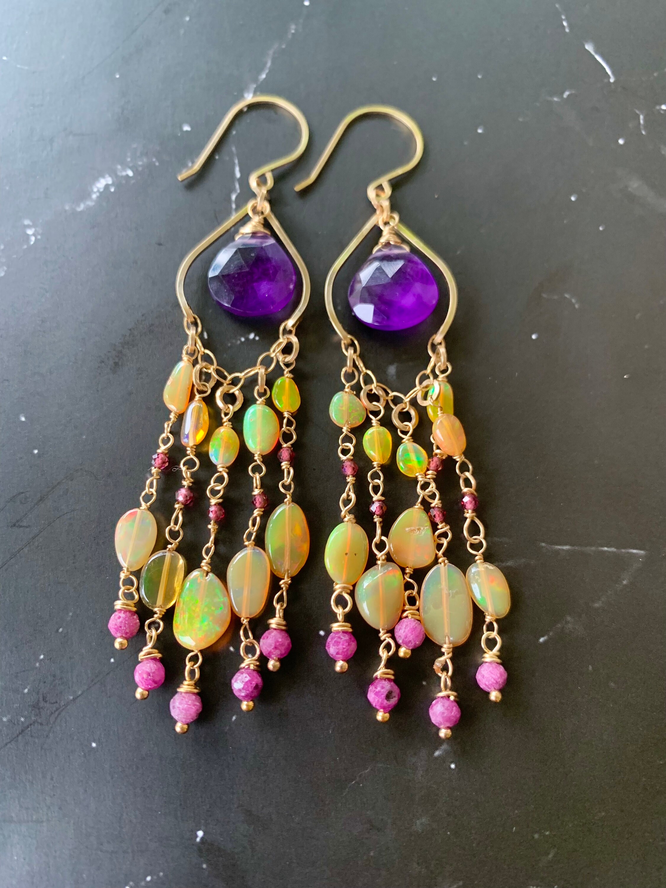 Handcrafted Gold-filled Earrings With Amethyst, Ethiopian Opals, Purple ...