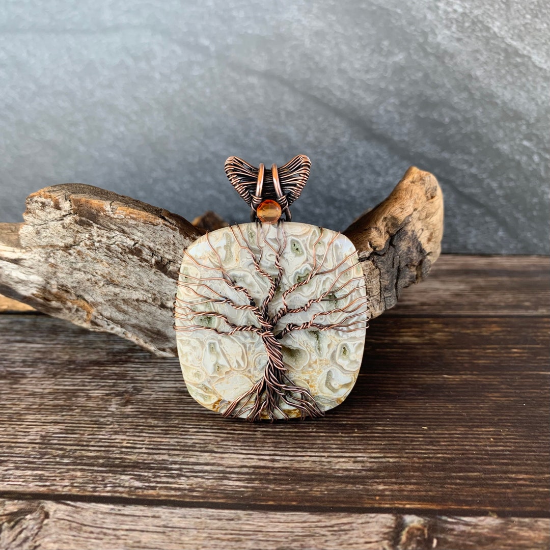 Square Natural Peanut Fossil Tree of Life Pendant - Etsy