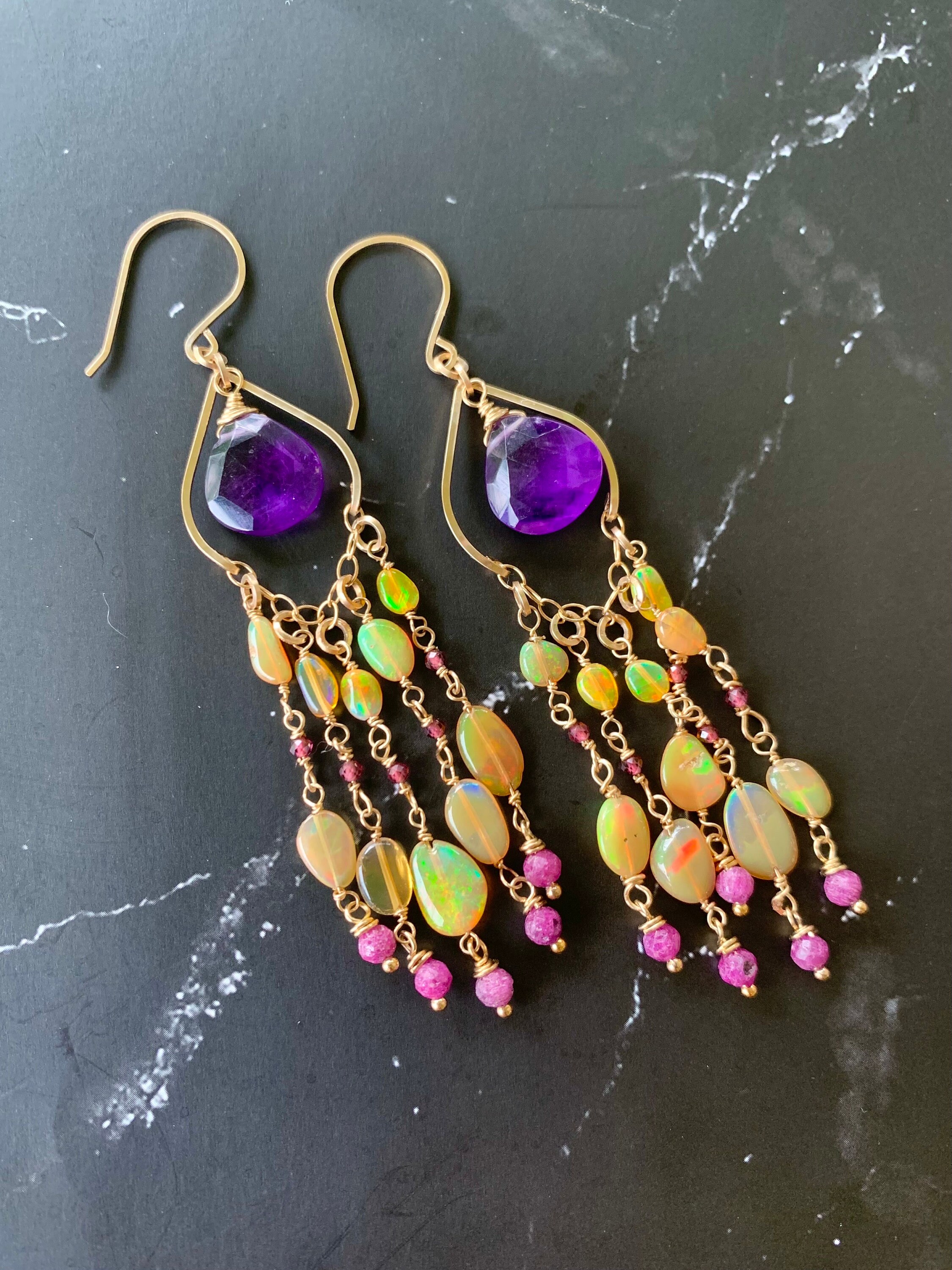 Handcrafted Gold-filled Earrings With Amethyst, Ethiopian Opals, Purple ...