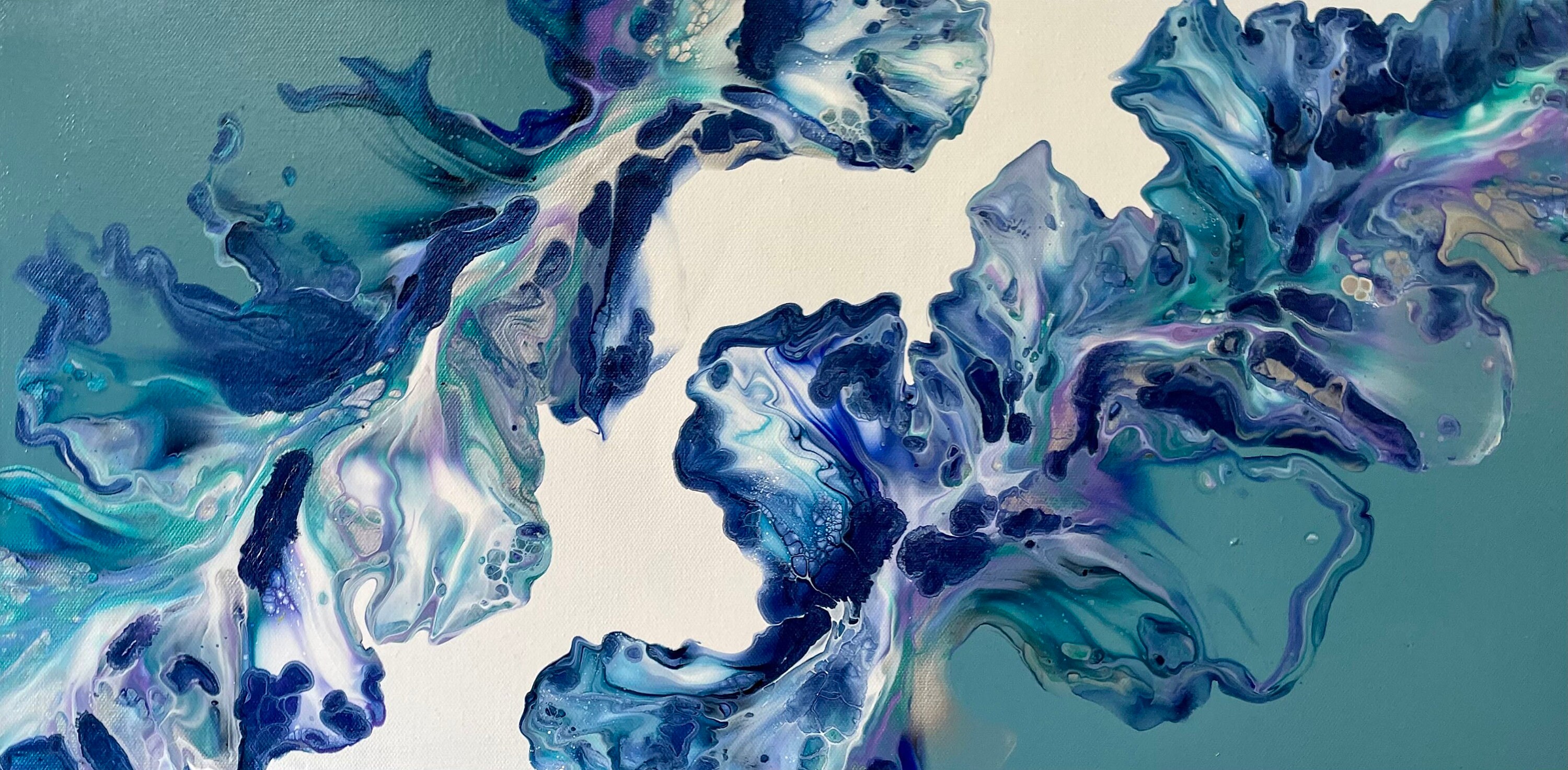 Muted Series Blue Split Background | Original Dutch Pour Painting ...