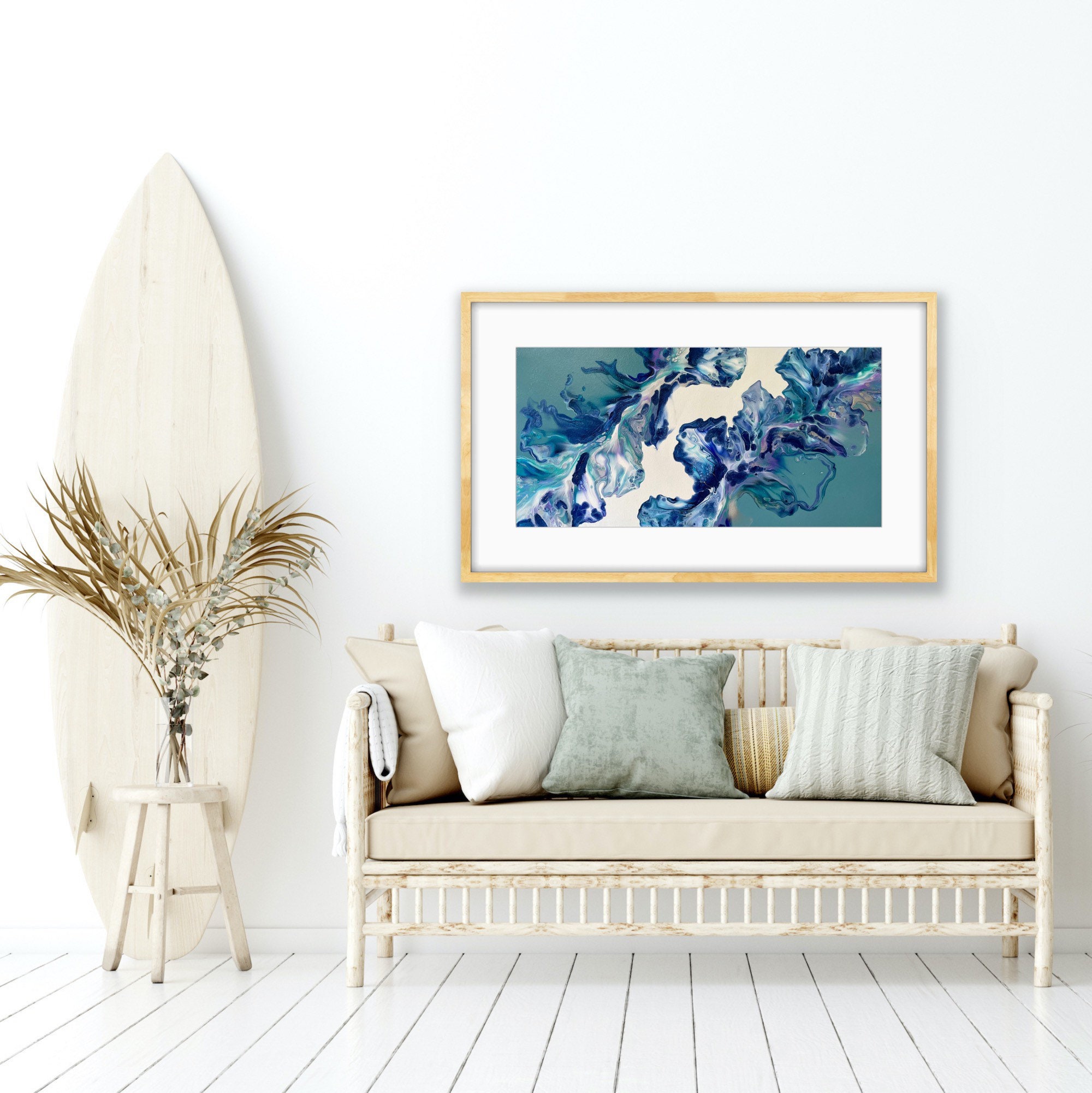 Muted Series Blue Split Background | Original Dutch Pour Painting ...
