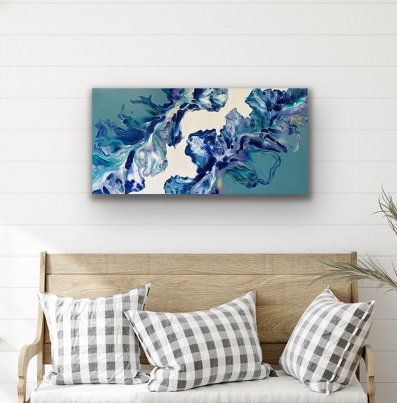 Muted Series Blue Split Background Original Dutch Pour - Etsy