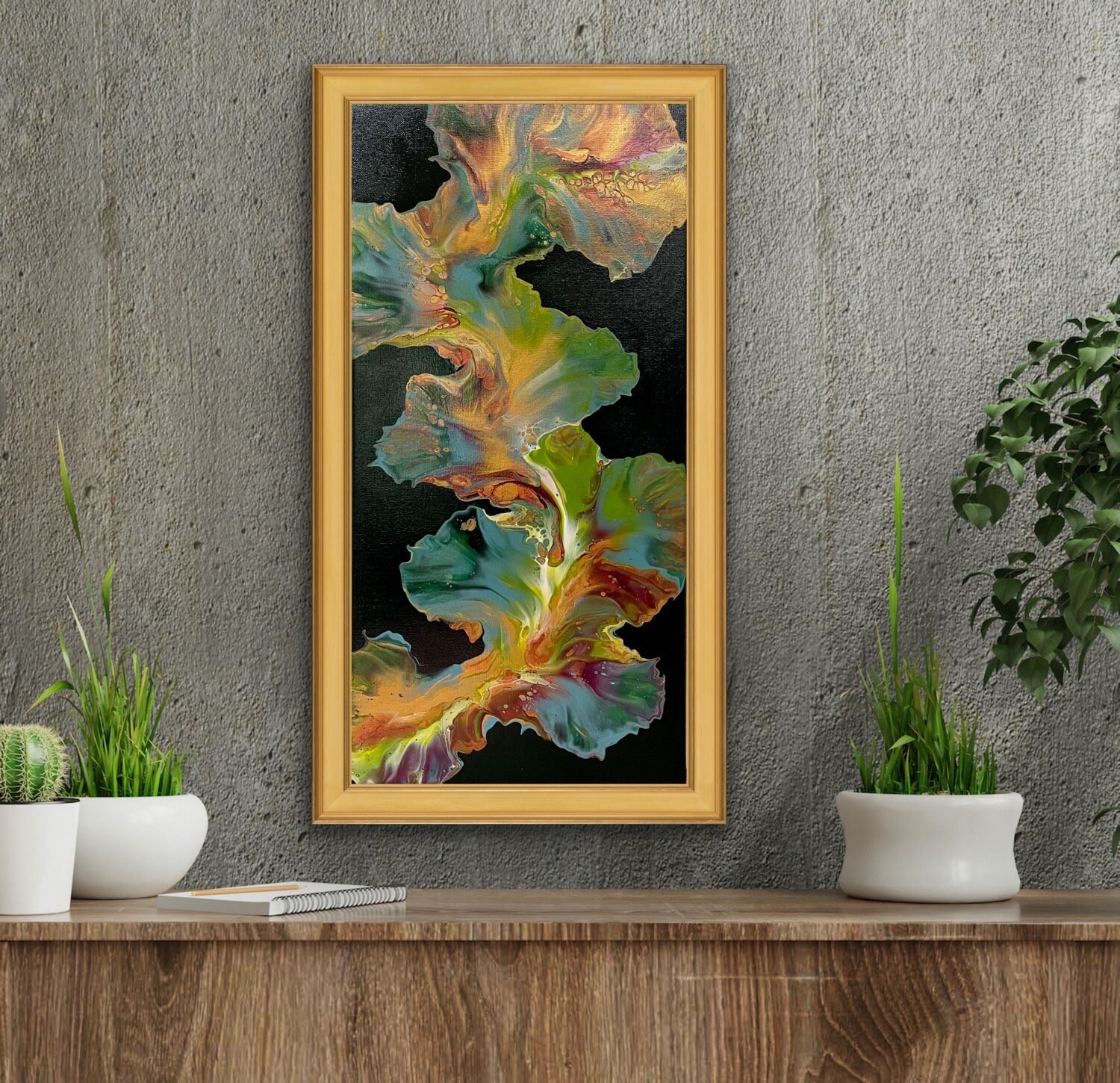 Warm Color Dutch Pour Painting Original Acrylic Fluid Artwork on Canvas ...