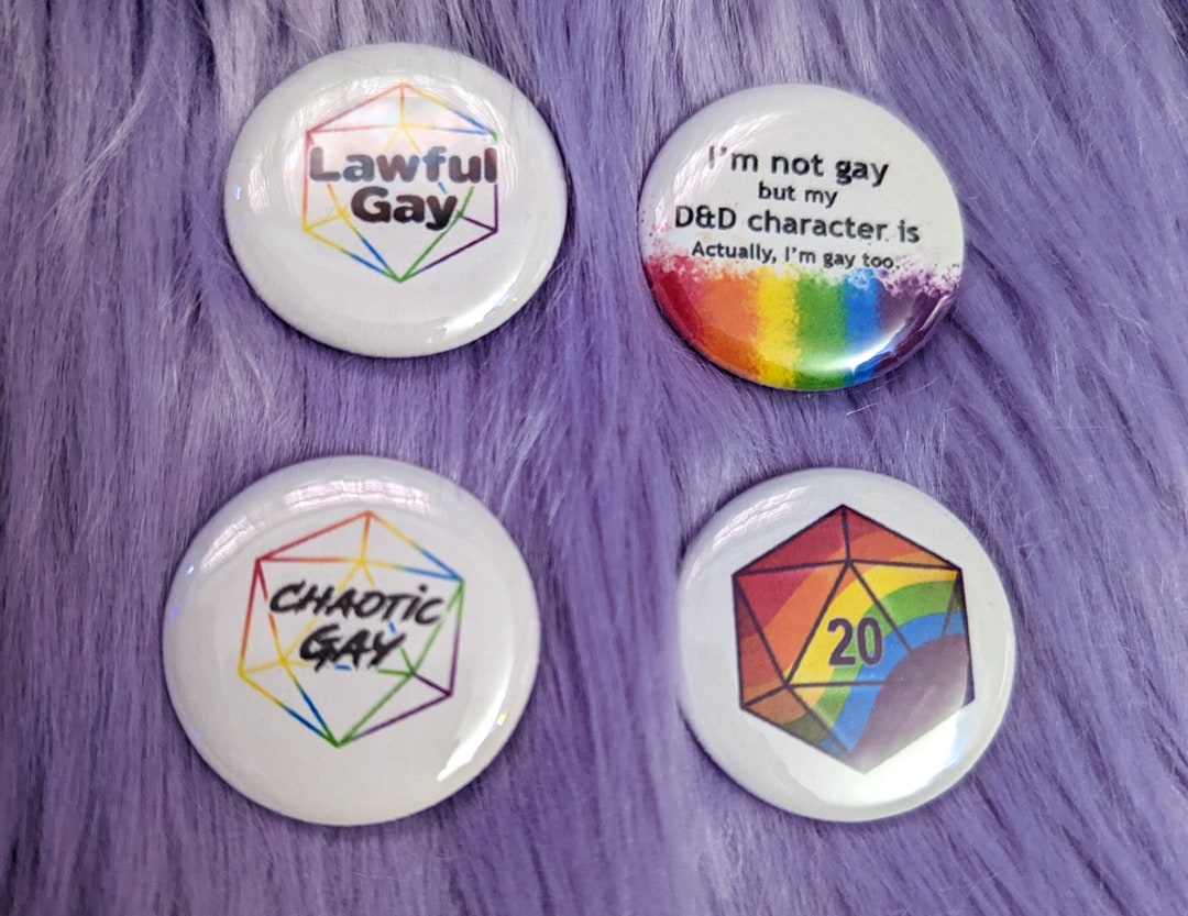 Rainbow Pride Dice Pins | Chaotic Gay, Lawful Gay, I'm Not Gay but My ...