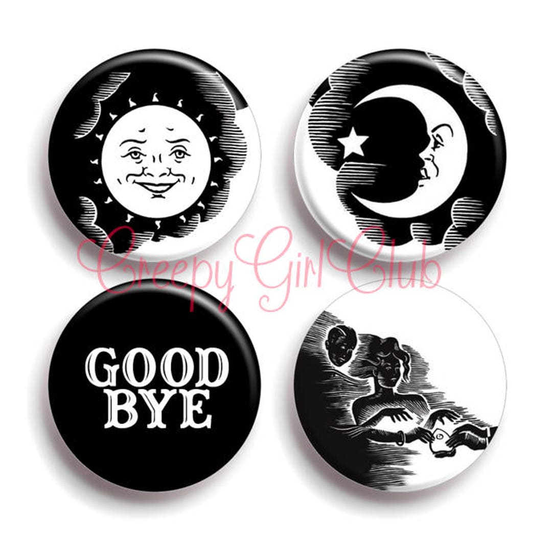 Spirit Board 4 Pin Pack: Astronomical Sun Moon Good Bye Seance Spooky ...