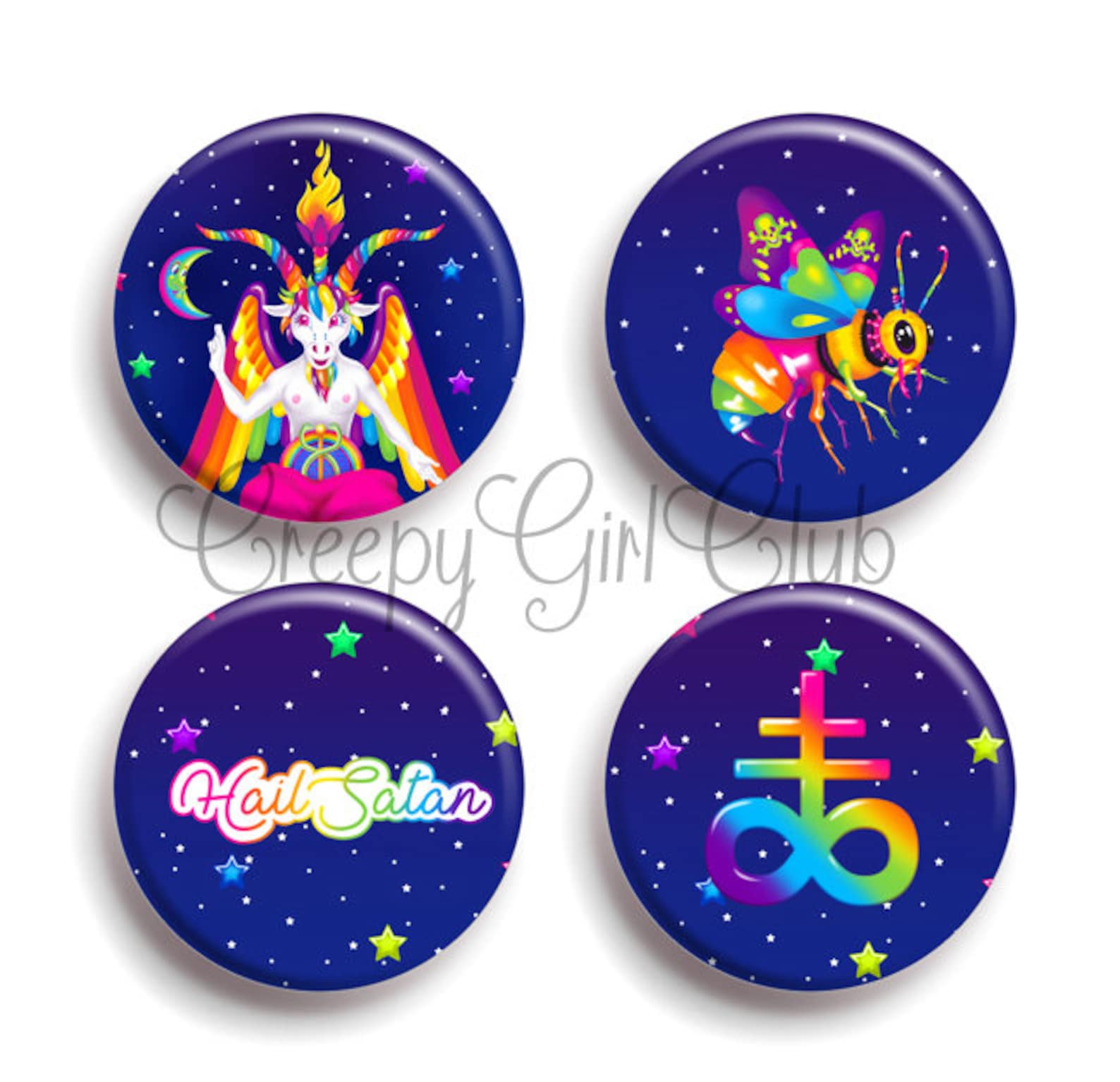 Satanic 4 Pin Button Set | Rainbow 90s Baphomet Beelzebub Leviathan ...