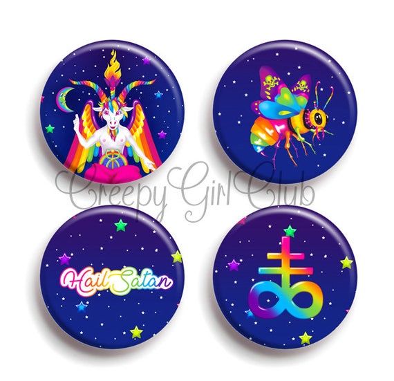 Satanic 4 Pin Button Set Rainbow 90s Baphomet Beelzebub - Etsy India