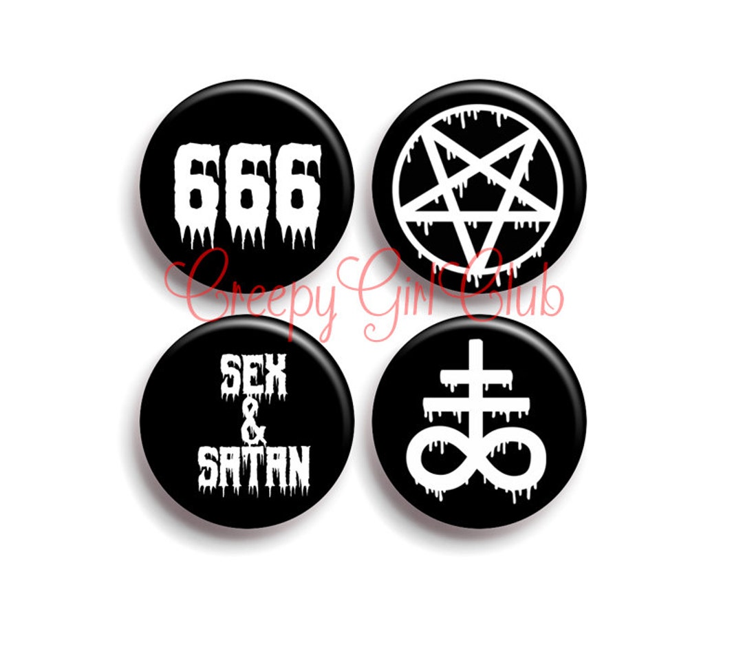 Satanic Sex Pin Set: 666, Reversed Pentagram, Leviathan Cross, Sex ...