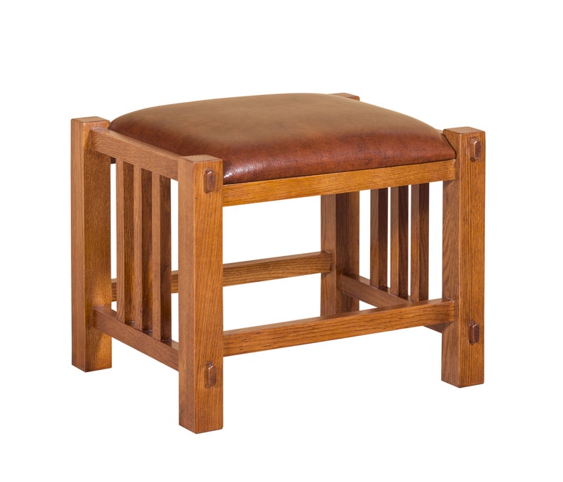 Mission Style Solid Oak Foot Stool Ottoman with Leather | Etsy