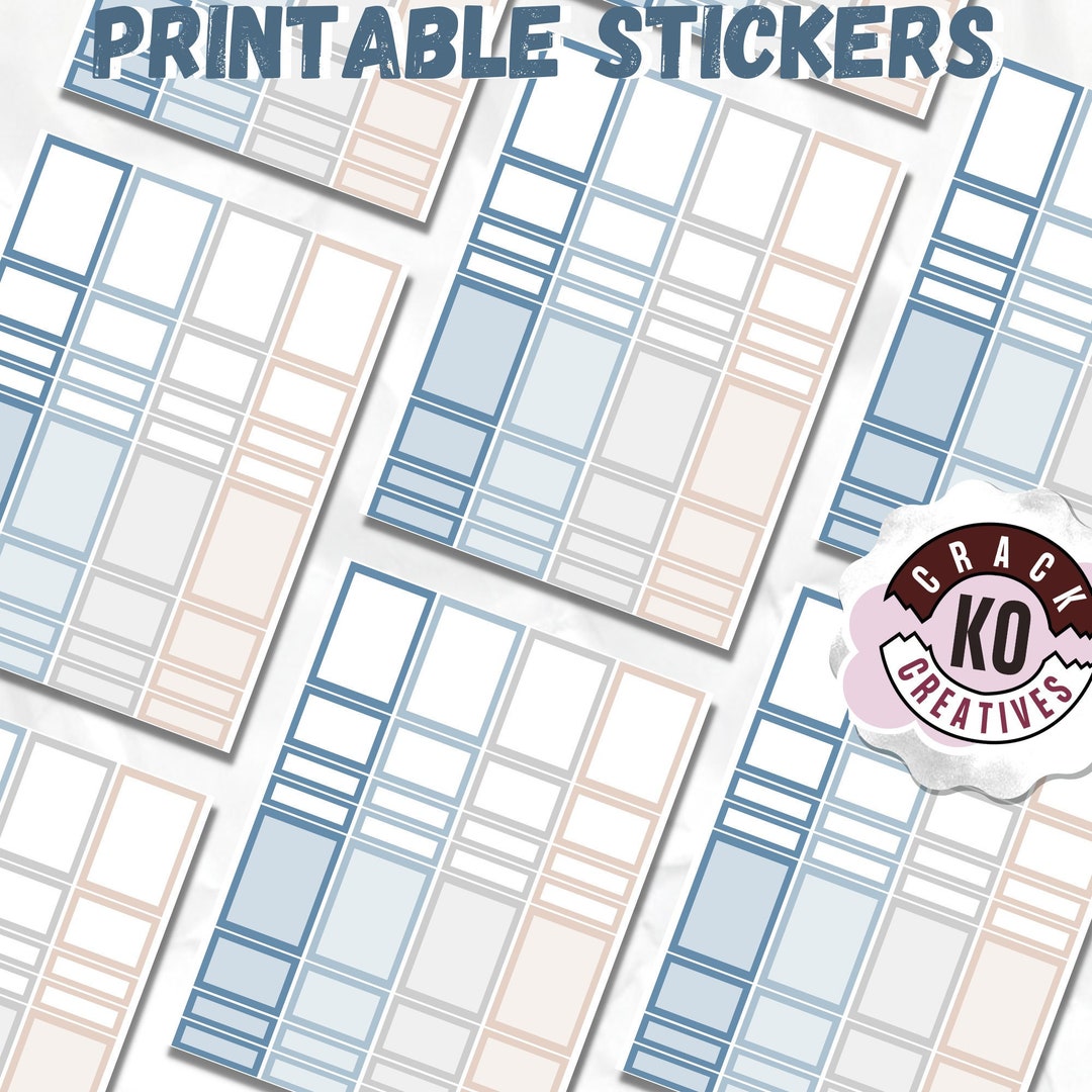 Printable Planner Stickers: Full, Half, Quarter Boxes (PDF, PNG ...