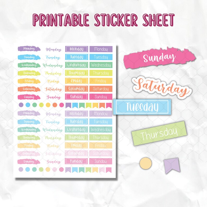 PRINTABLE *ONLY* Days of the Week Label Kit | Circle Flags | Planner ...
