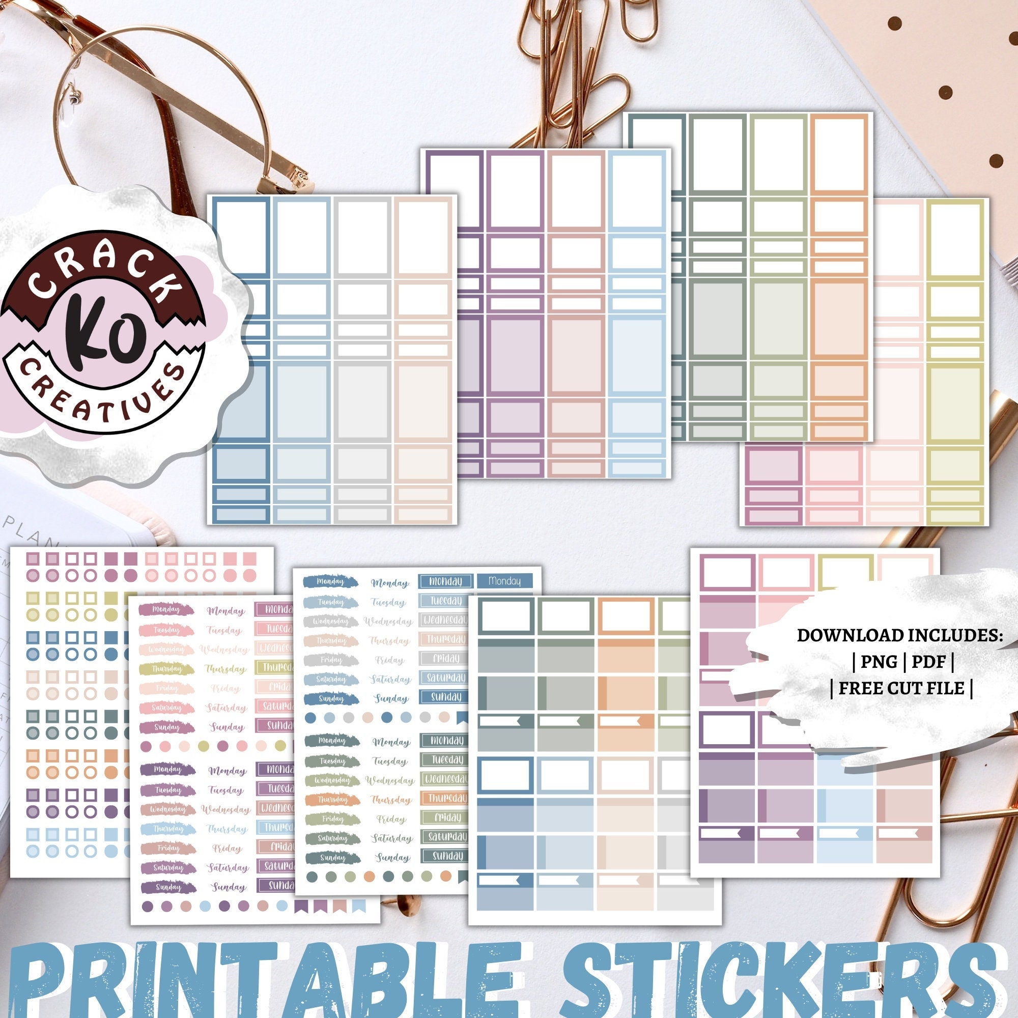 PRINTABLE ONLY Planner Sticker Set Full Box Half Box - Etsy