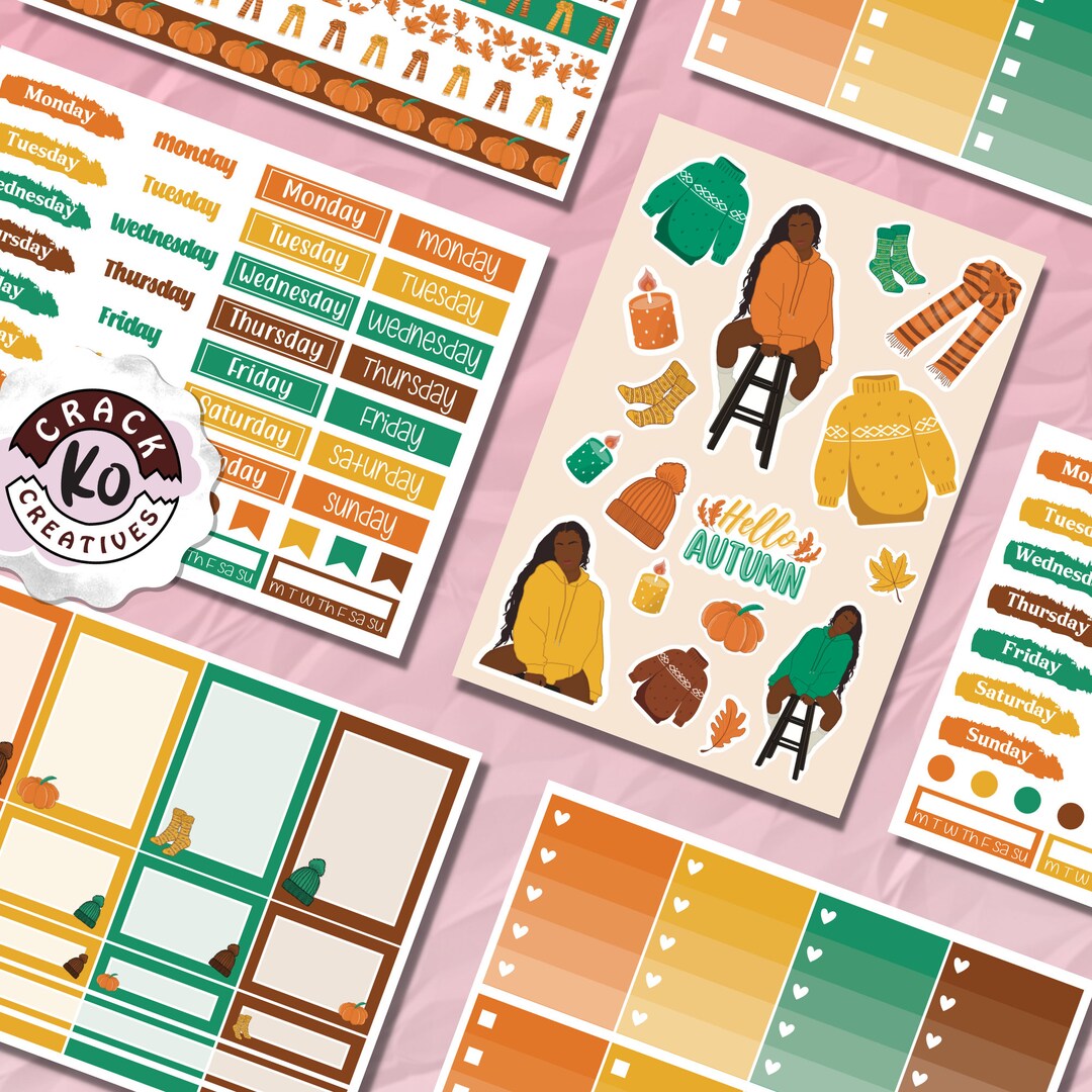 Autumn Sticker Girl Fall Weekly Set | Vertical Planner Stickers - Etsy