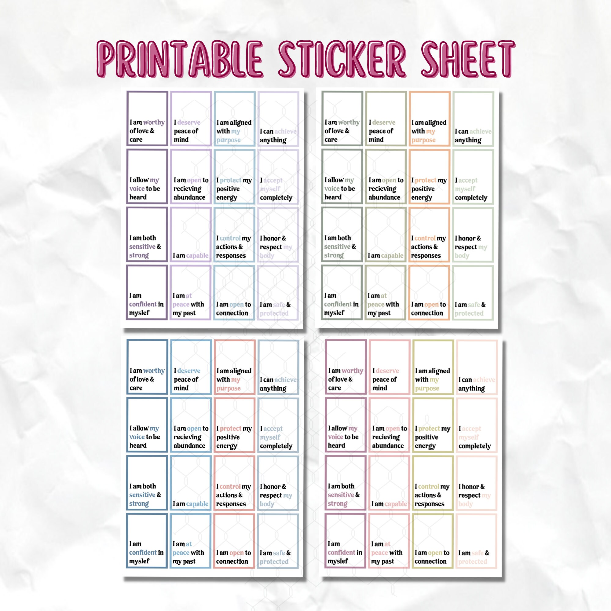 PRINTABLE *ONLY* Outlined Full Box Designs With Positive Quotes ...