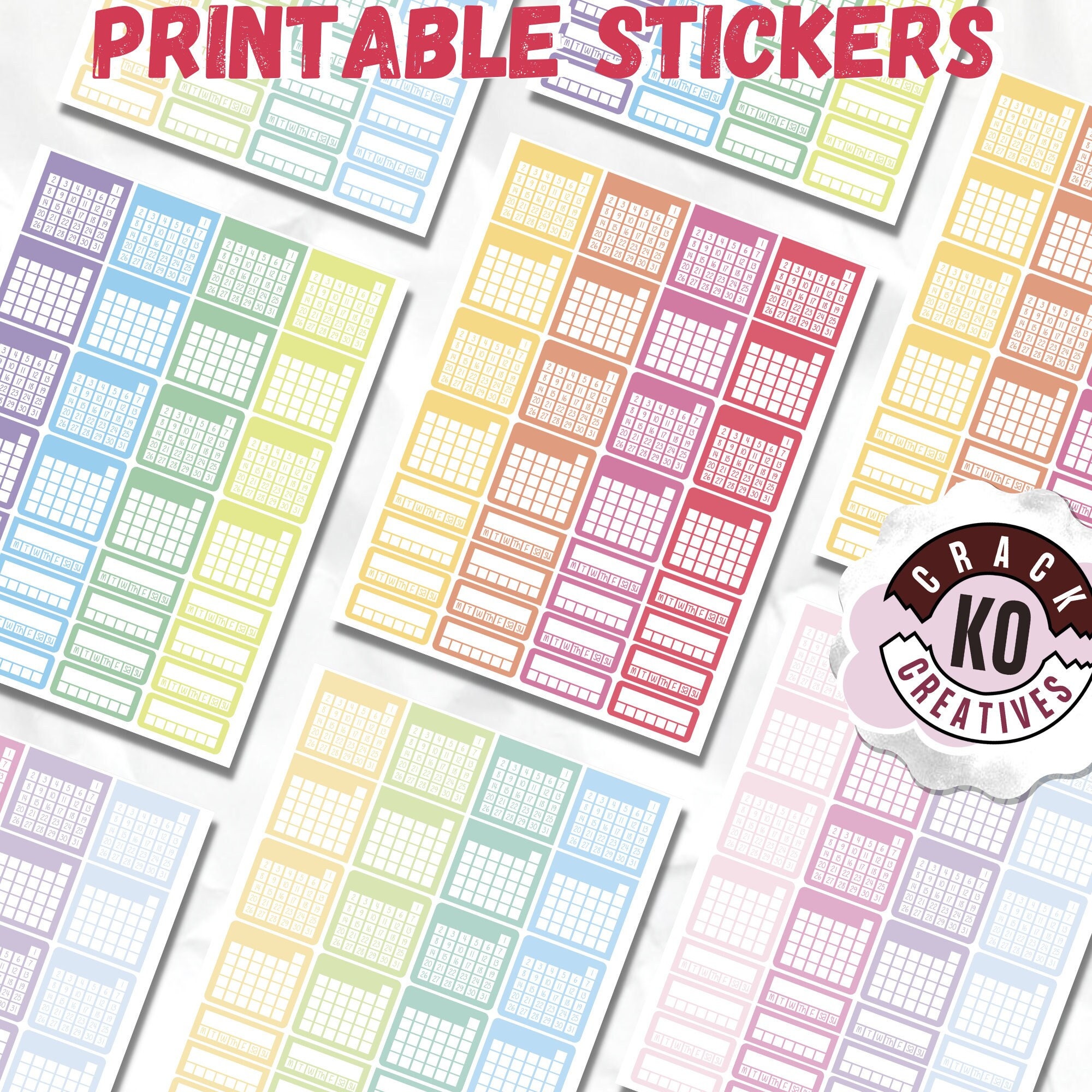 PRINTABLE ONLY Planner Sticker Set Habit Trackers Monthly, Weekly Blank ...