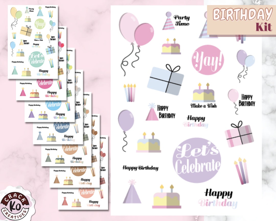 Happy Birthday Kit | Icons Quotes | Cake Presents Party Balloons ...