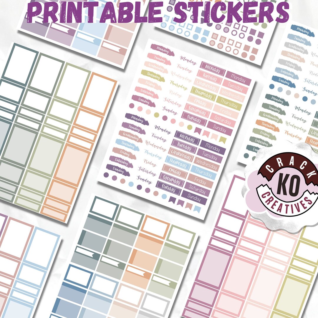 PRINTABLE ONLY Planner Sticker Set Full Box, Half Box, Days of the Week ...