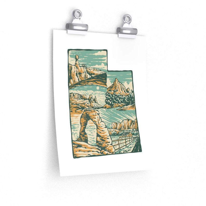 Utah Illustrated Map Print, Utah National Parks Travel Poster, Utah ...