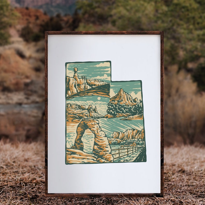 Utah Illustrated Map Print, Utah National Parks Travel Poster, Utah ...