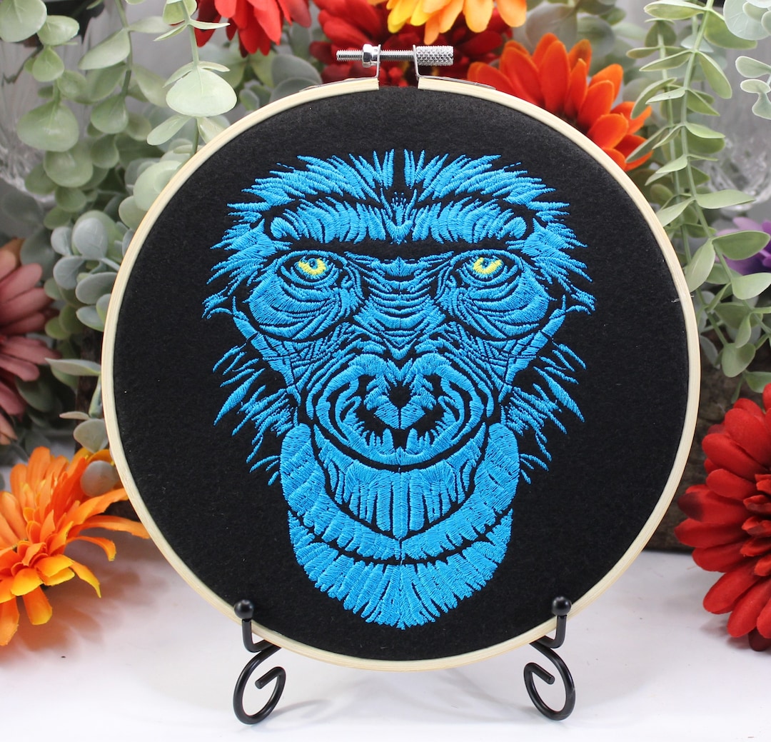 Gorilla Embroidery Hoop | Monkey Wildlife Wall Art | Stitched Animal ...