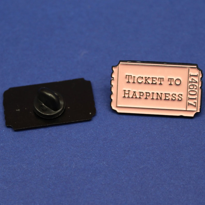 Ticket Pin Badges | Funny Enamel Pins | Ticket to Happiness, Anywhere ...