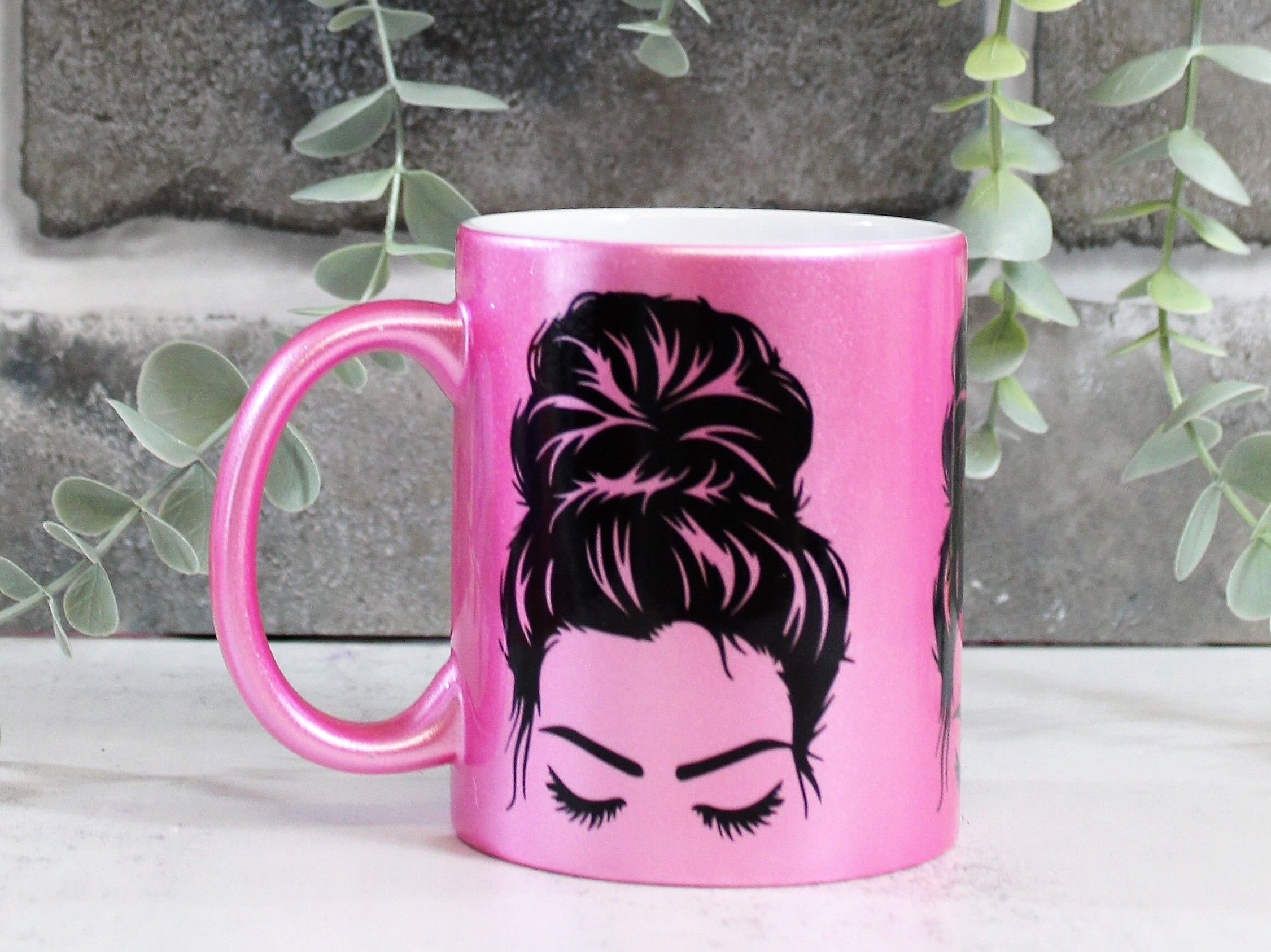 Pink Messy Bun Mug Girl Boss Mug Boss Lady Mug Pink Sparkly - Etsy