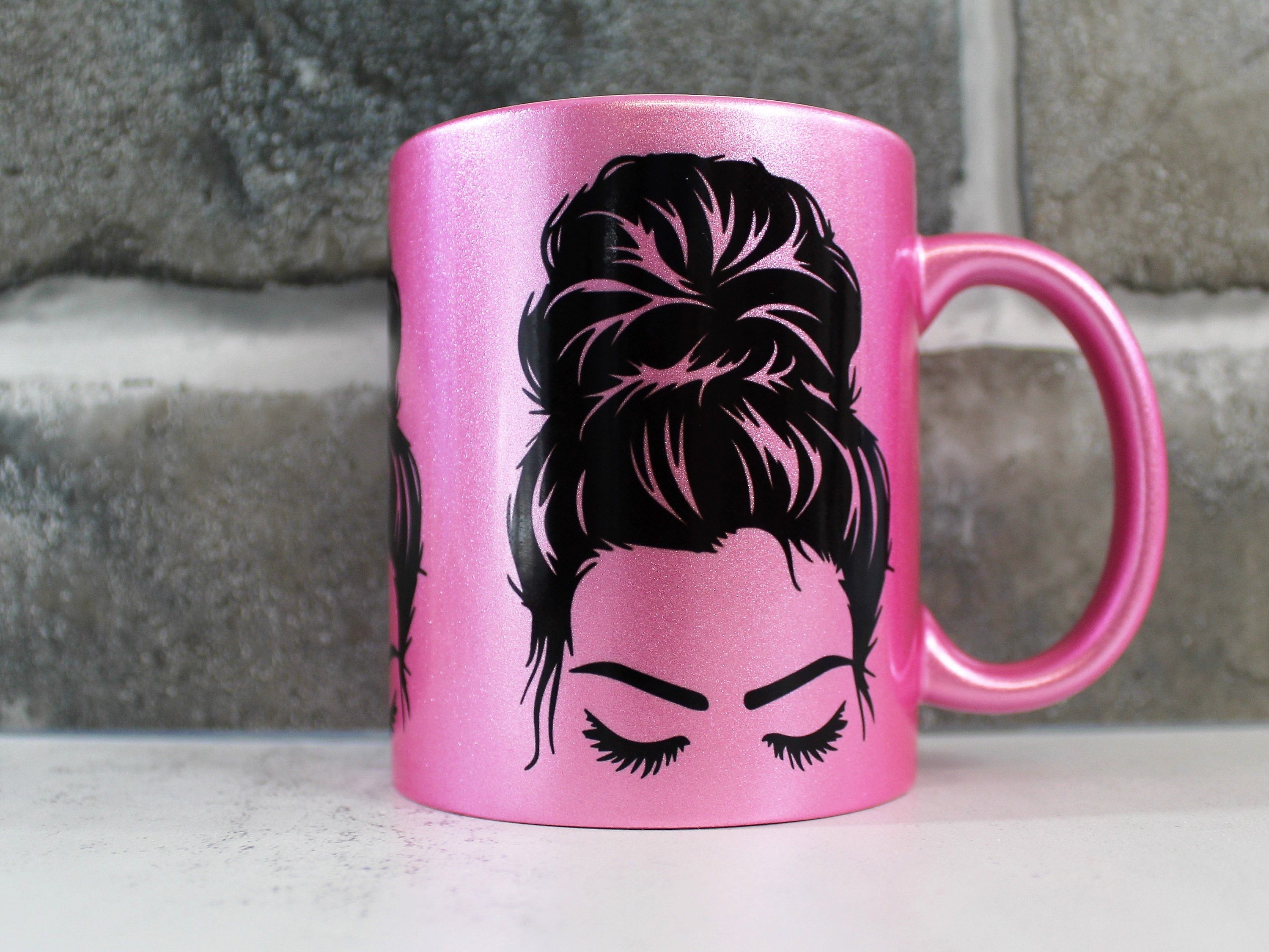 Pink Messy Bun Mug Girl Boss Mug Boss Lady Mug Pink Sparkly - Etsy