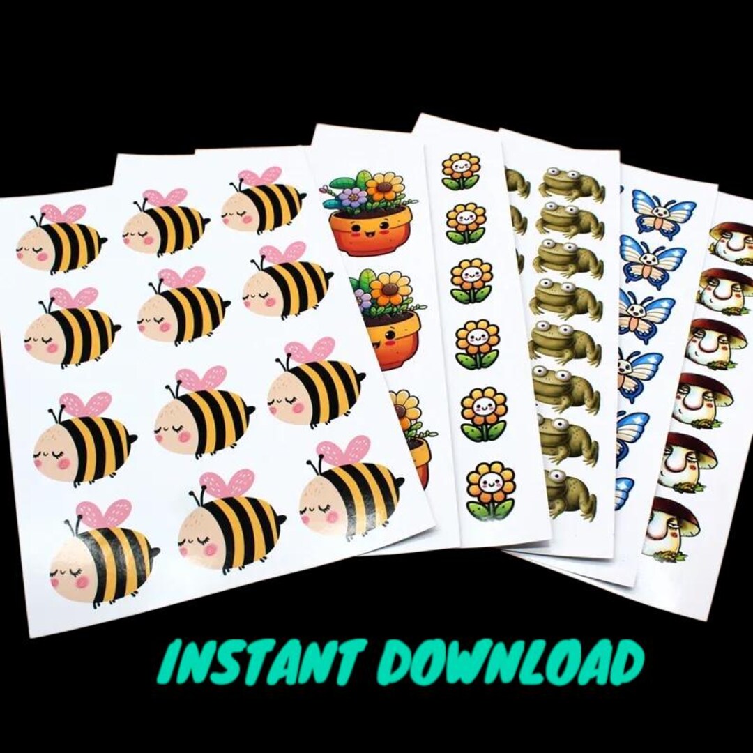 Cottagecore Garden Friends Sticker Set: Frogs, Bees, Mushrooms (digital ...