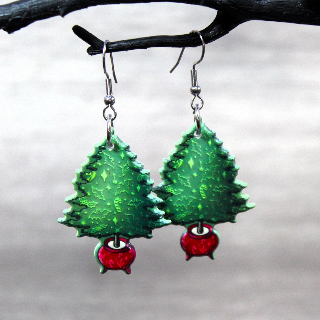 Christmas Tree Dangle Earrings, Festive Holiday Jewelry, Winter ...