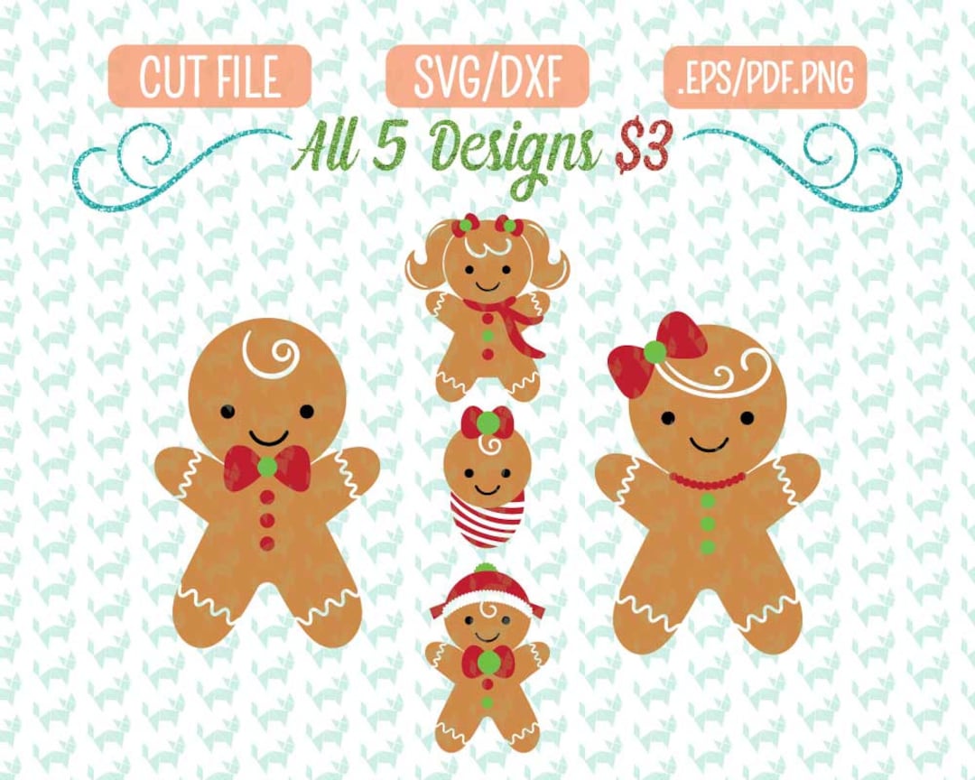 Gingerbread Family SVG Bundle, DXF, EPS, Png Files for Cutting Machines ...