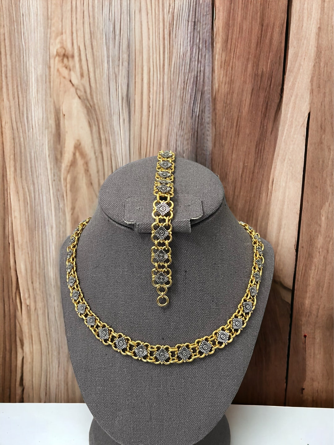 Vintage Floral Panel Link Necklace and Bracelet Set - Etsy