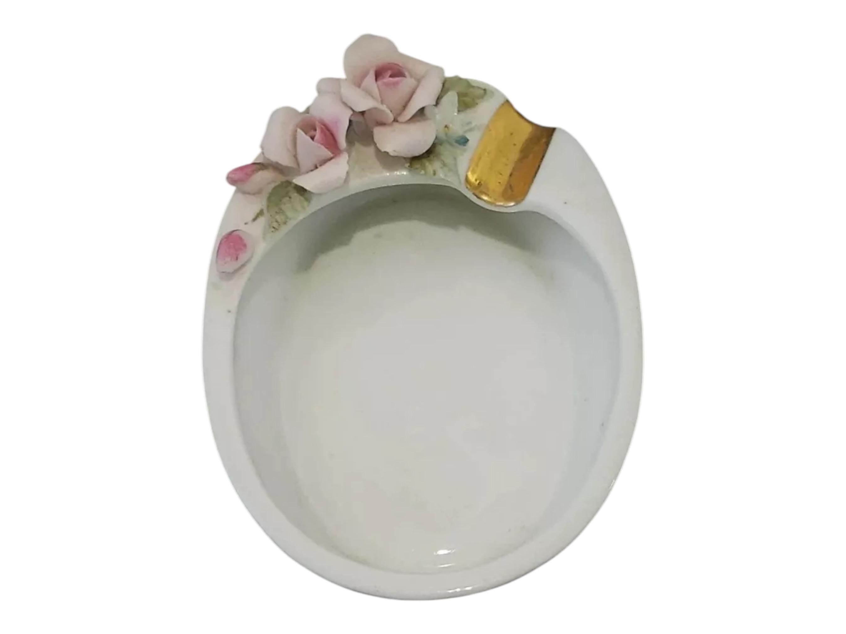 Vintage Lefton China White Oval Ashtray Hand Painted Raised Roses #1196 ...