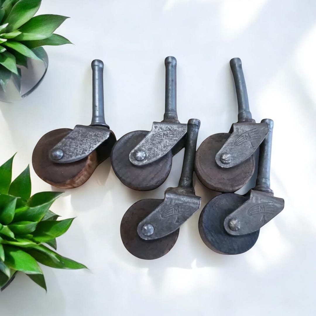 Vintage Wood Casters Wheels Set of 4, Industrial Salvage Antique Wheels ...