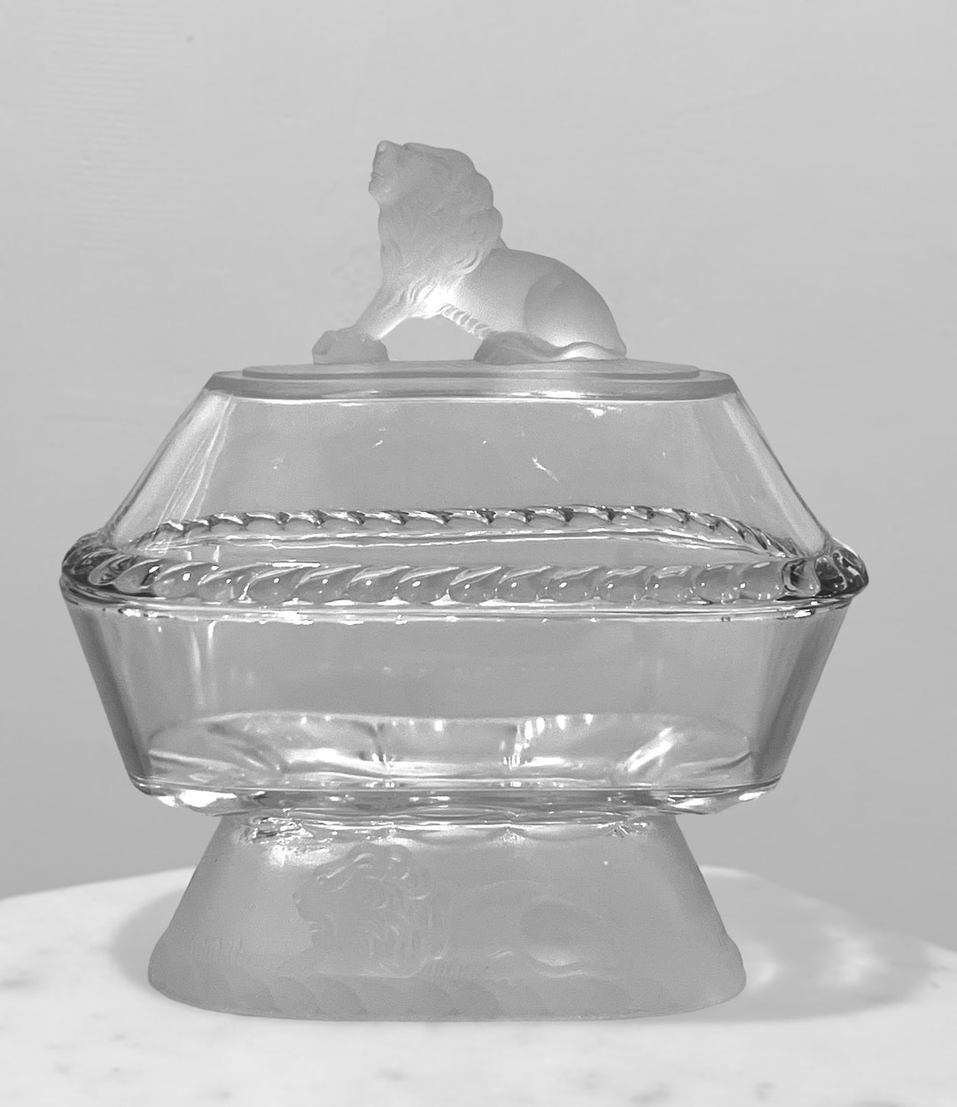 Antique Gillinder Clear Glass Frosted Lion Head Oval Compote With Lid 7 ...