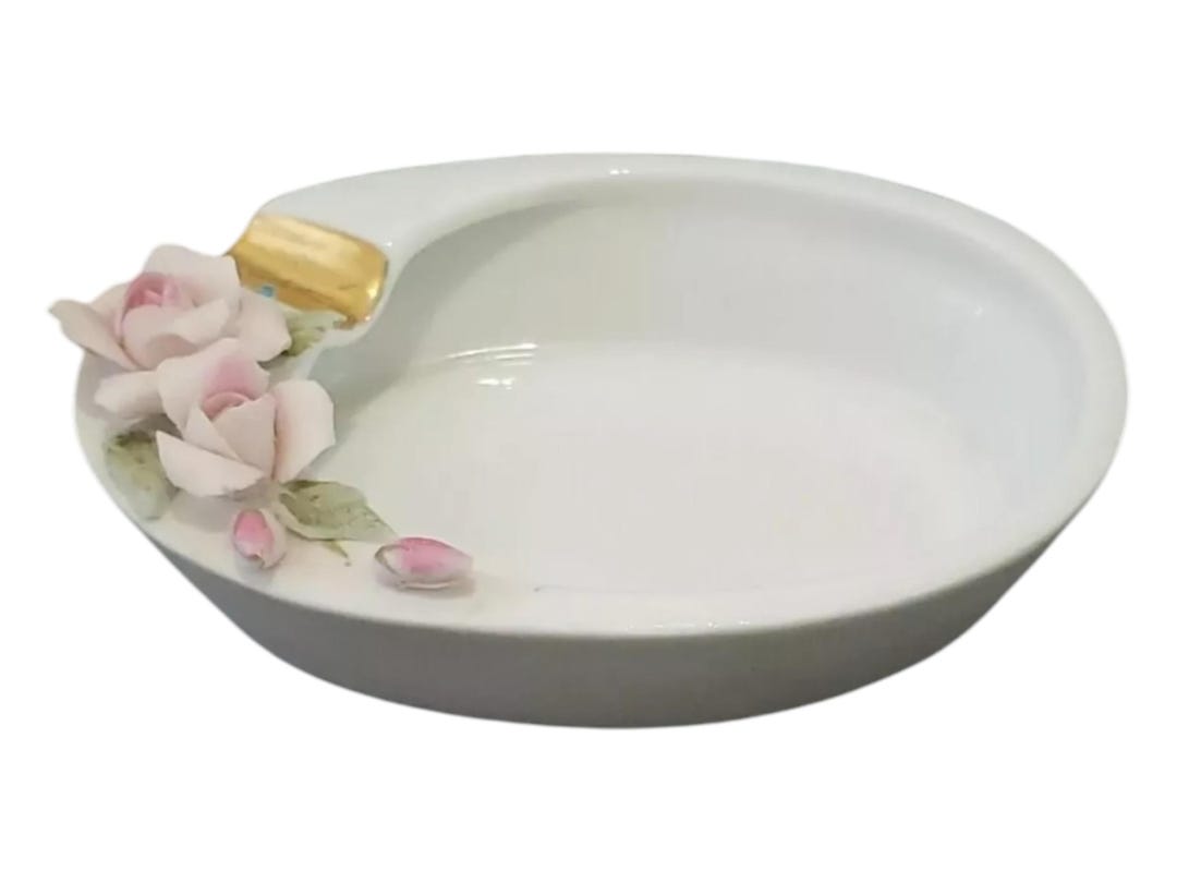 Vintage Lefton China White Oval Ashtray Hand Painted Raised Roses #1196 ...