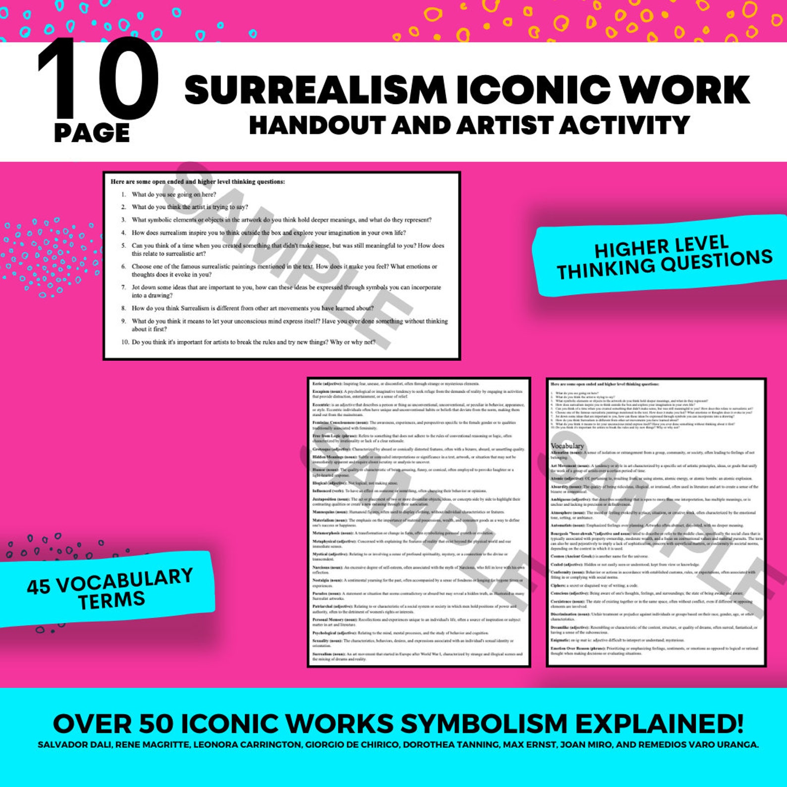 Visual Art- Surrealism Lesson, Presentation, 10 Handouts, Rubric ...