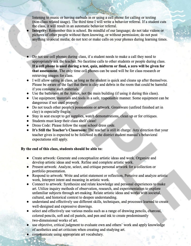 5 Art Courses Syllabus BUNDLE for High School or Middle School Art ...