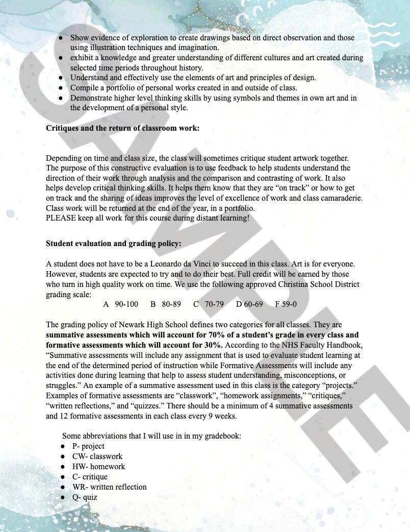 5 Art Courses Syllabus BUNDLE for High School or Middle School Art ...