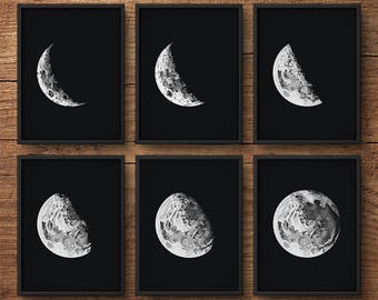 Moon Phases Set of 6 Framed Art Moon Phases Prints Moon | Etsy