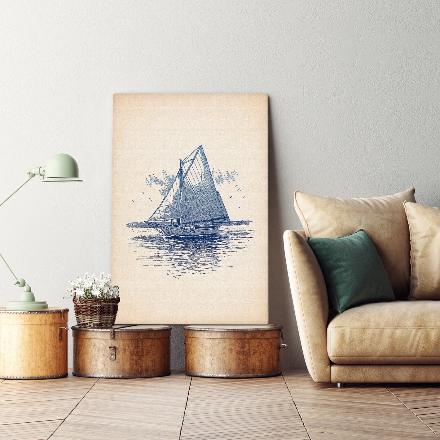 Sailboat Print Canvas Art Nautical Decor Ship Print Beach | Etsy