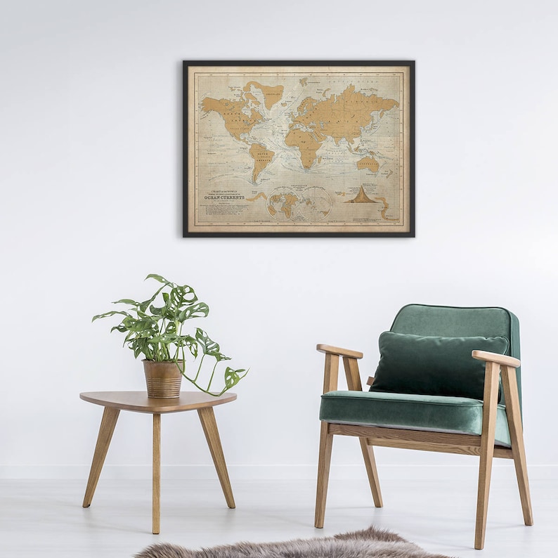 World Map Framed Large Framed Art Nautical Decor Nautical | Etsy