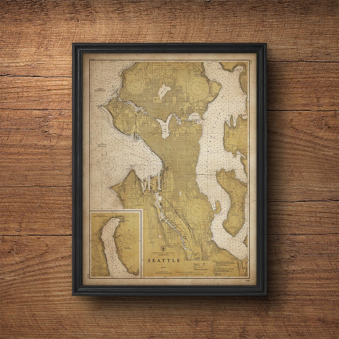 Seattle Map, Old Seattle Map, Vintage Seattle Map, Washington Map ...
