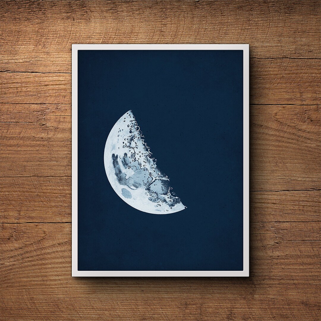 Moon Poster, Moon Phase Print, Half Moon, Moon Art, Large Wall Art ...