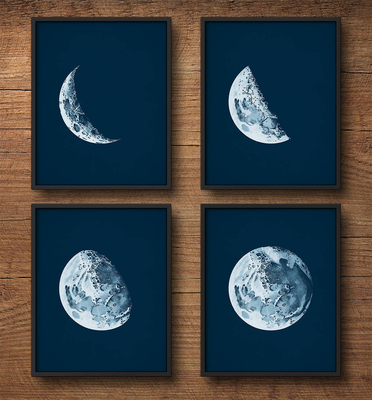 Moon Phases Prints, Framed Art Set, Moon Phases Print, Full Moon Wall ...