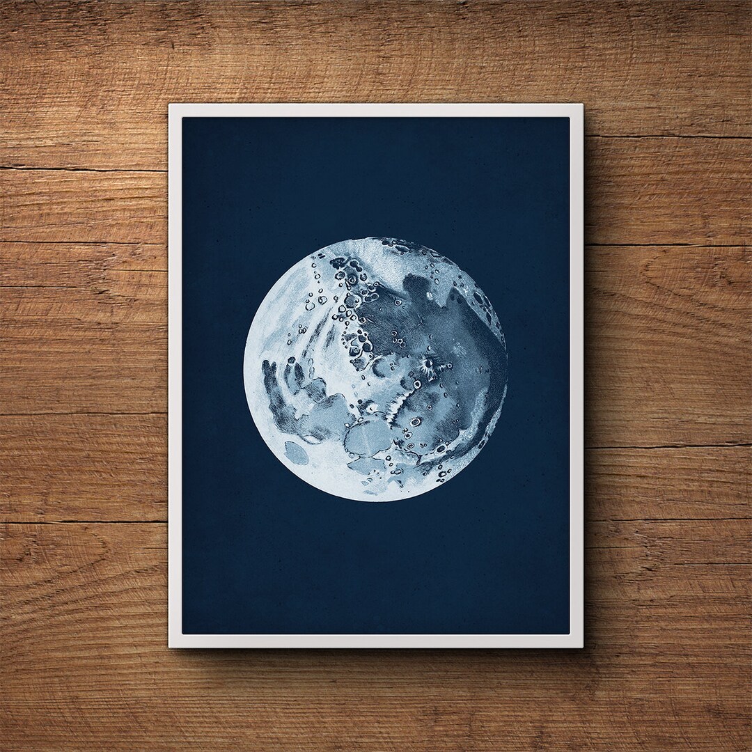 Moon Art Print, Blue Moon Wall Decor, Full Moon Poster, Full Moon Print ...