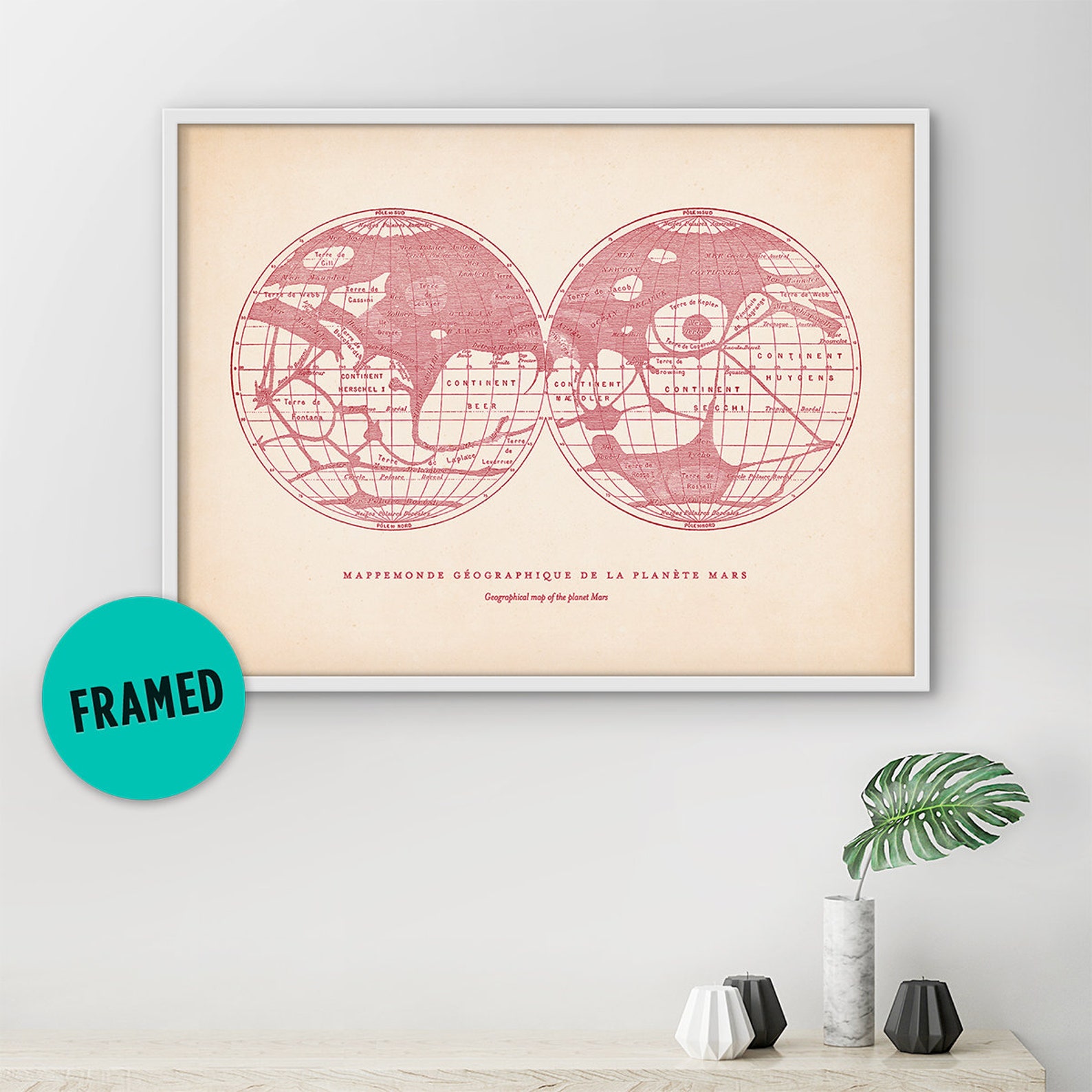 Mars Map Framed Mar of Mars Map of Planet Mars Mars Print | Etsy