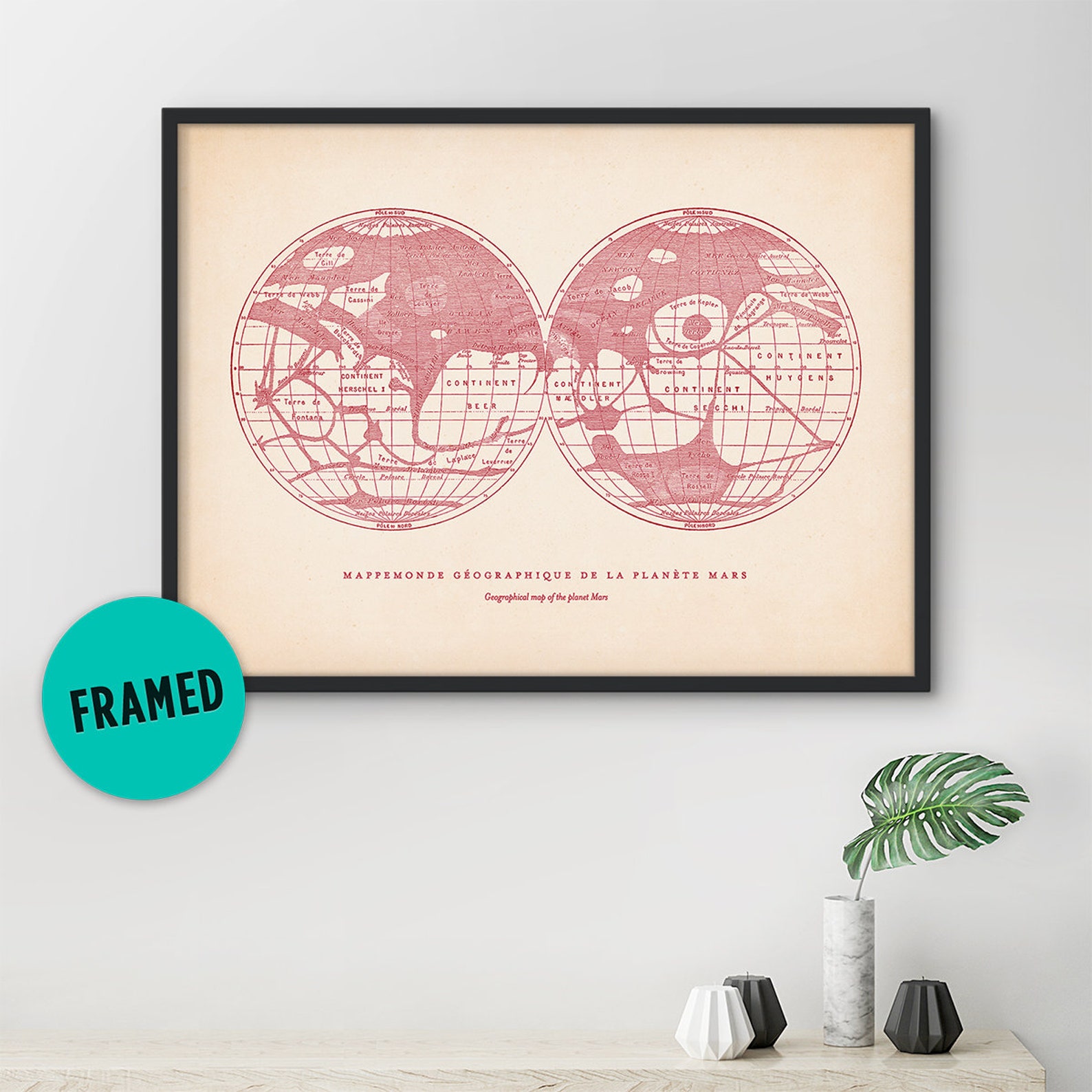 Mars Map Framed Mar of Mars Map of Planet Mars Mars Print | Etsy