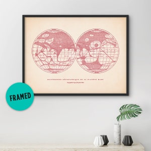 Mars Map, Framed Mar of Mars, Map of Planet Mars, Mars Print, Astronomy ...